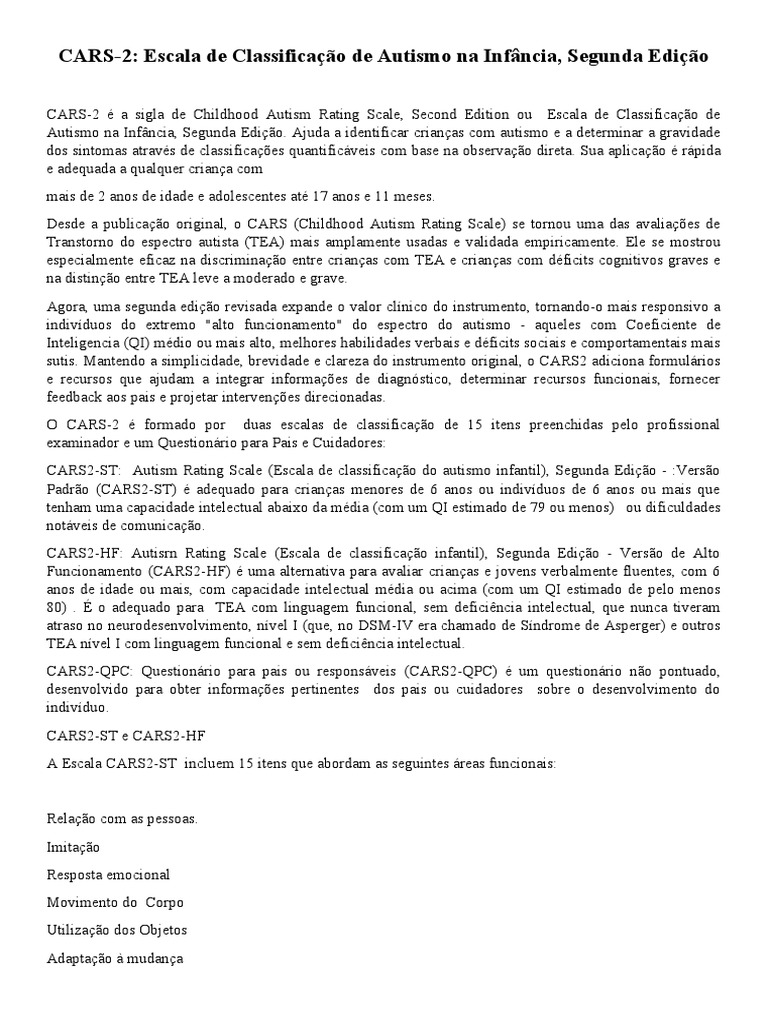 CARS2 | PDF | Espectro do autismo | Autismo