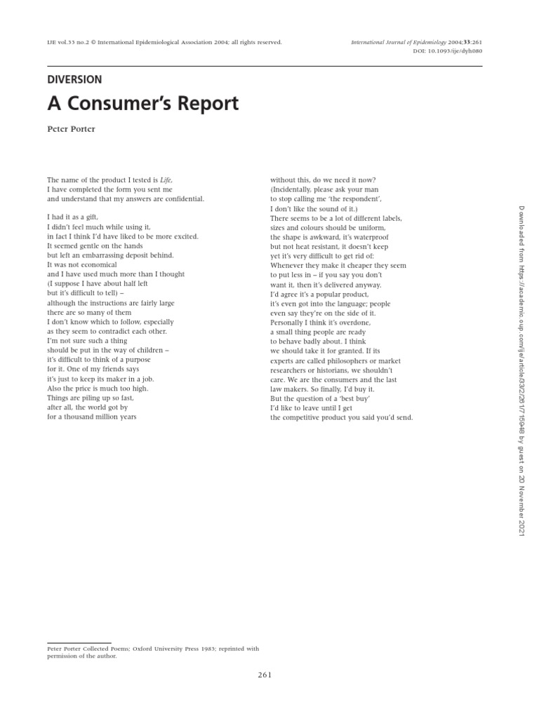 A Consumer's Report - Poem | PDF
