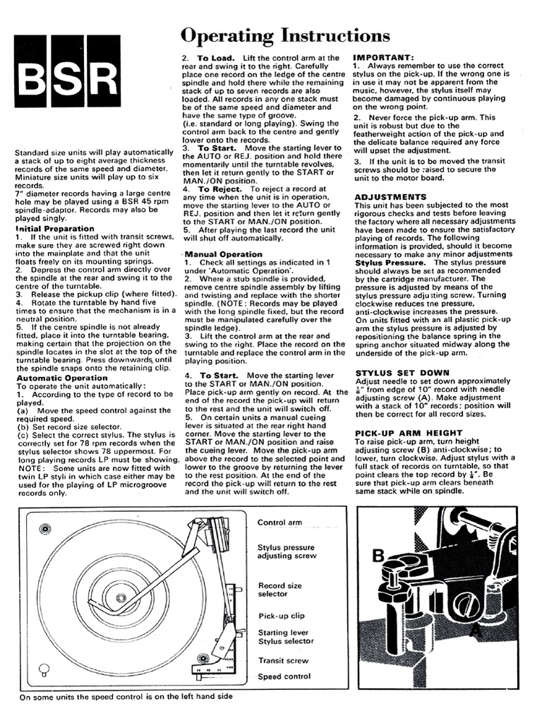 BSR C 114R 115R 123R 124R 127R 129R 136R 138R 140 Owners Manual | PDF
