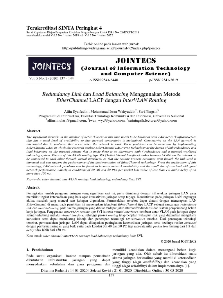 Redundancy Link Dan Load Balancing Menggunakan Metode Etherchannel Lacp Dengan Inter Vlan ...