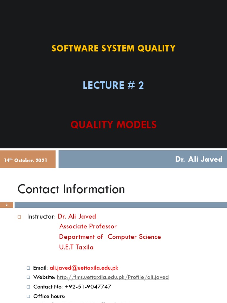 Lecture # 2: Software System Quality | PDF | Software Quality | Reliability Engineering