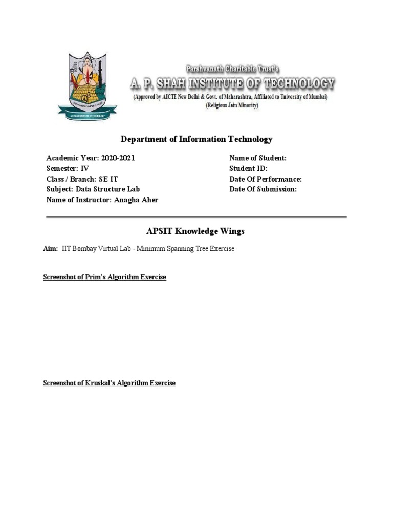 APSIT Knowledge Wings - MST Exercise | PDF