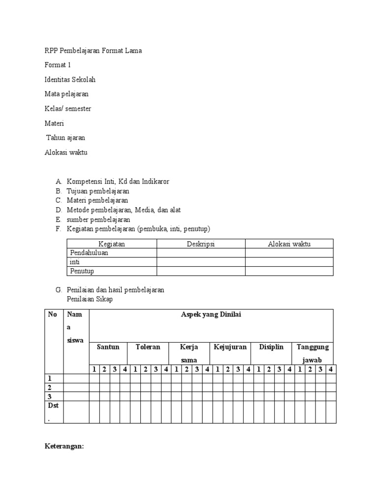 Format RPP Pembelajaran Lama | PDF | Karier & Perkembangan