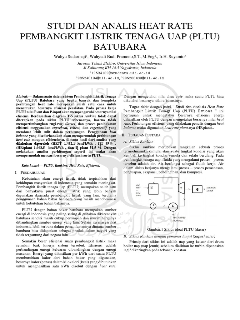 Studi Dan Analis Heat Rate Pltu Batubara | PDF