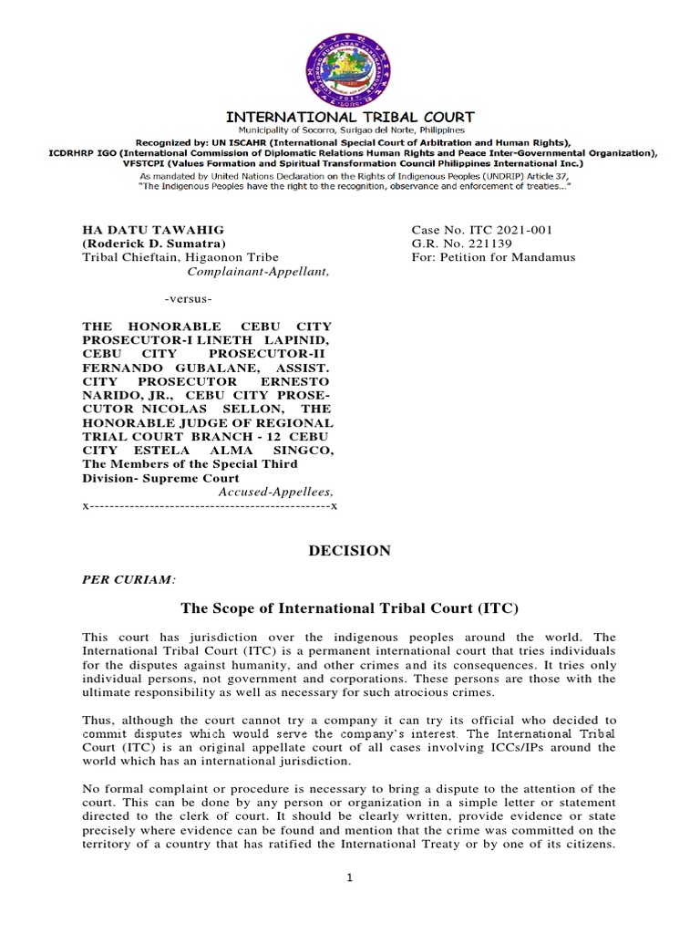 International Tribal Court (ITC) Decision Case No. Itc 2021-001 | PDF ...