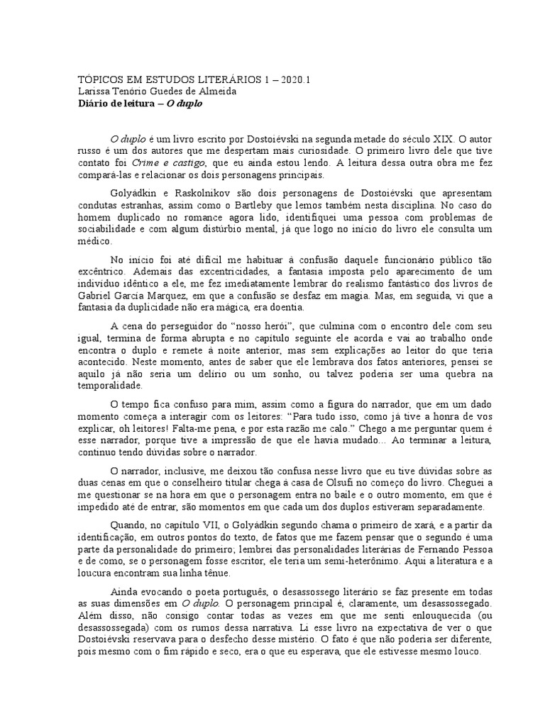 Diário de Leitura - o Duplo | PDF