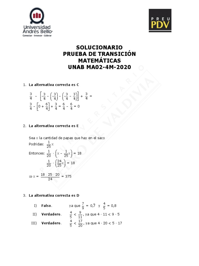 Solucionario UNAB MA02 4M 2020 | PDF | Línea (geometría) | Pendiente