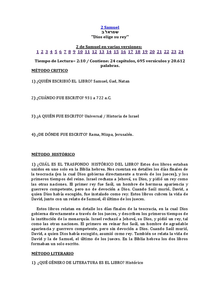 Resumen del Libro de 2 Samuel | PDF | David | Libros de Samuel