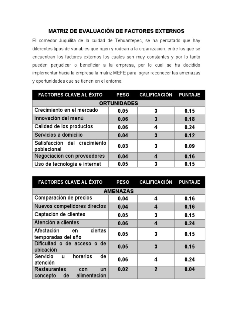 Matriz de Evaluación de Factores Externos | PDF | Economias | Business