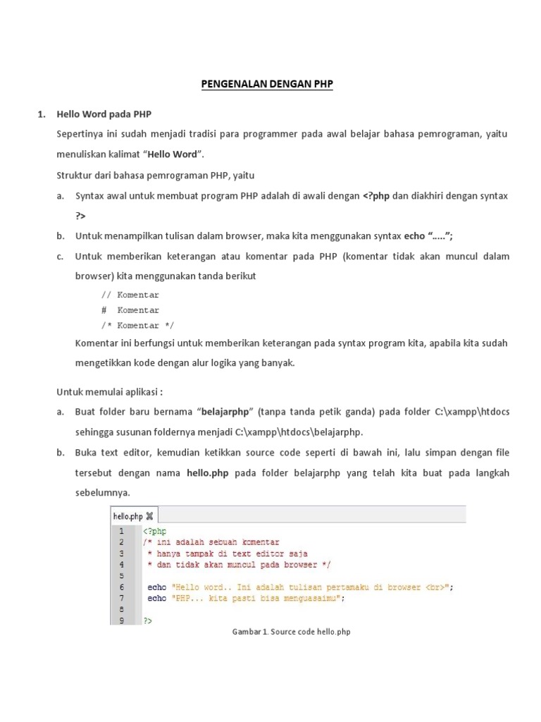 Pengenalan Dengan PHP: 1. Hello Word Pada PHP | PDF