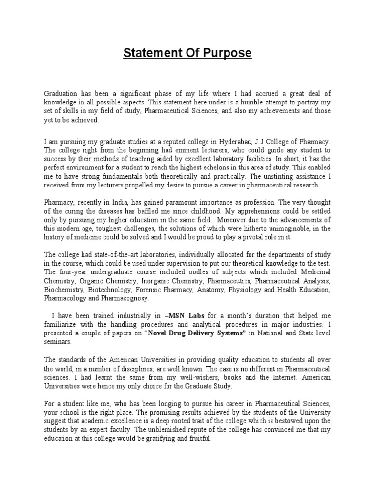 Statement of Purpose | PDF | Pharmacy | Health Care