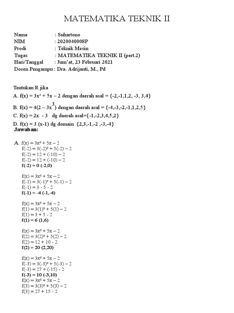 Matematika Teknik Ii: Jawaban | PDF