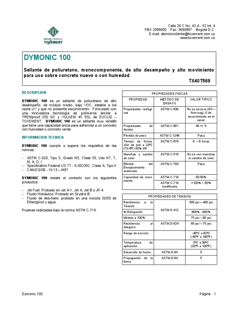 Sellante Dymonic 100: Alto Desempeño | PDF | Química | Materiales