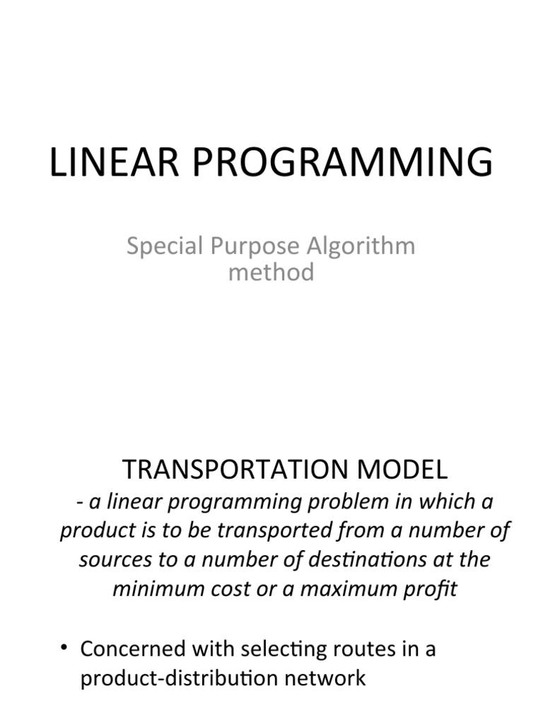 Linear Programming: Special Purpose Algorithm Method | PDF | Linear Programming | Mathematical ...