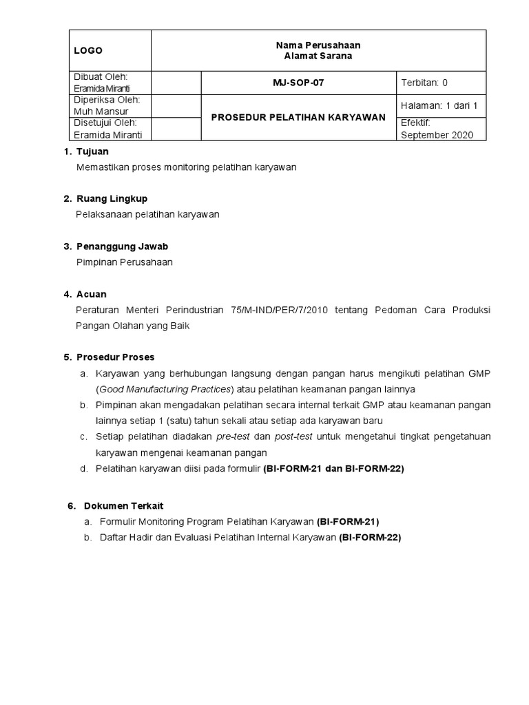 Prosedur Pelatihan Karyawan | PDF