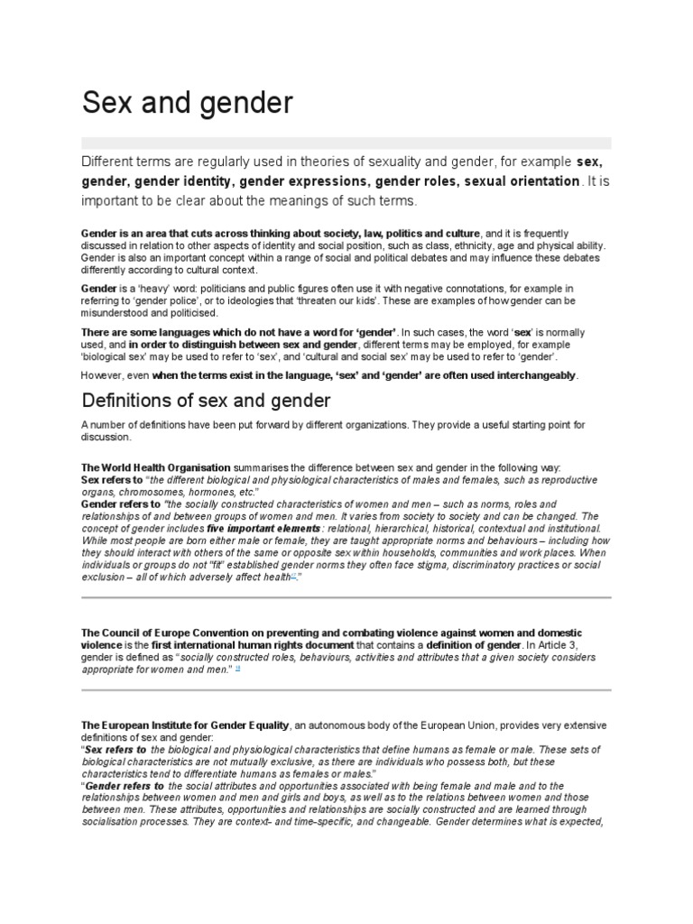 Definitions of Sex and Gender | PDF | Gender | Gender Studies