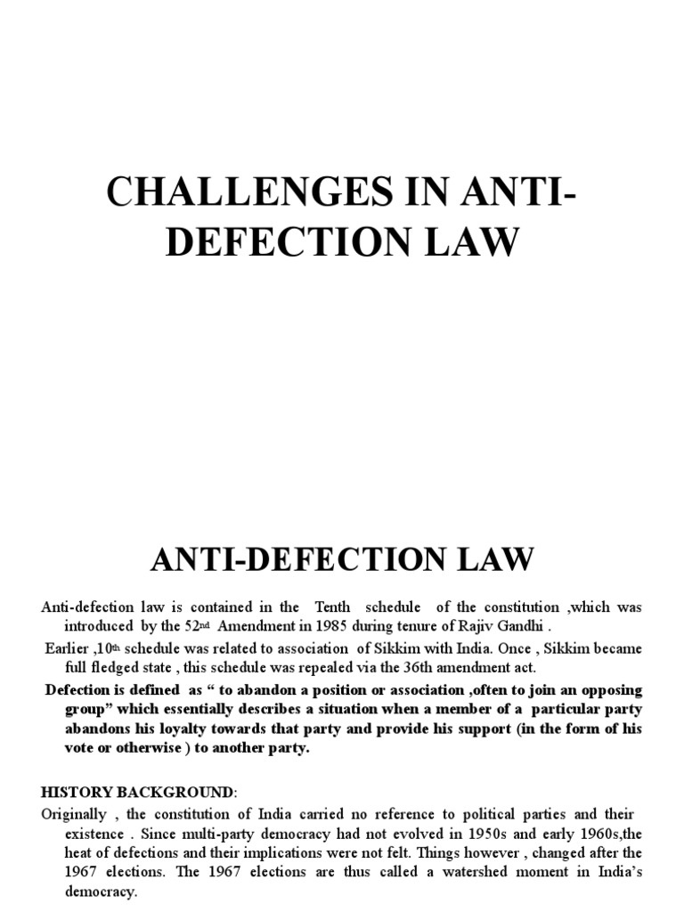 Challenges in Anti Defection Law | PDF | Supreme Courts | Supreme Court ...
