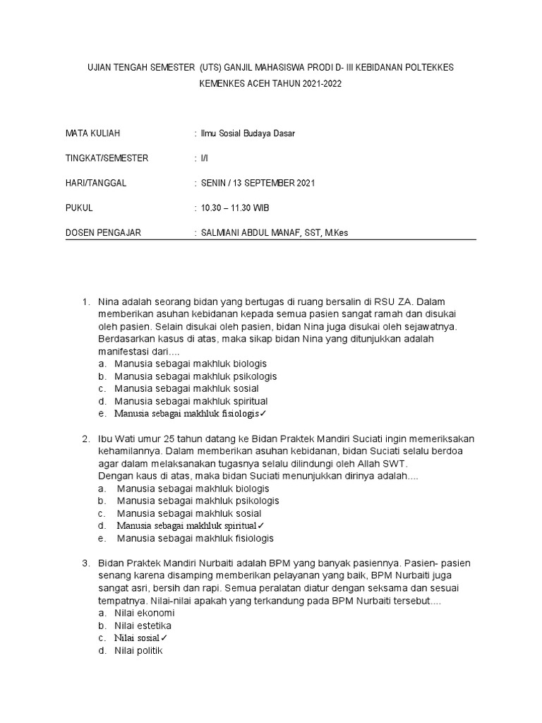 Soal UTS Ganjil I SBD 2021-2022 Sal UTK Mahasiswa-2 | PDF