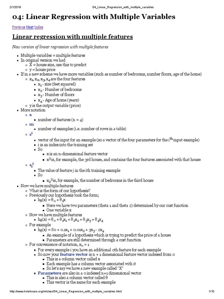 Notes 2. Linear - Regression - With - Multiple - Variables | PDF ...