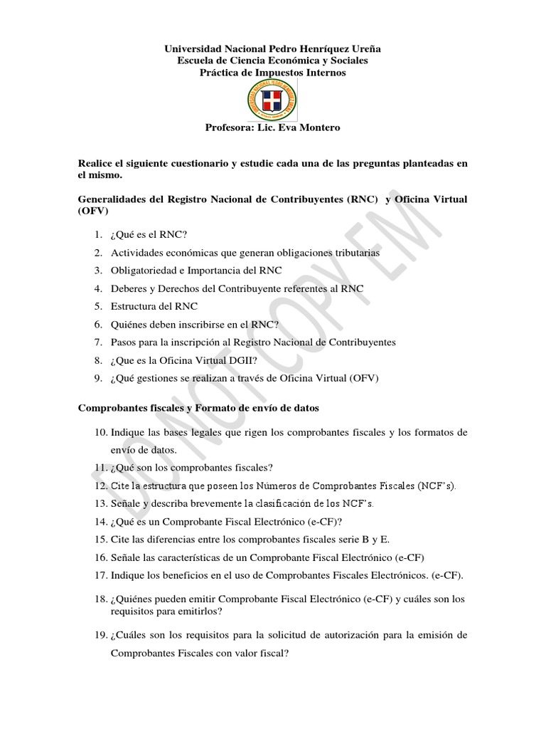 Practica de Impuestos c3 2021 RNC, Ofv, NCF, Formato | PDF