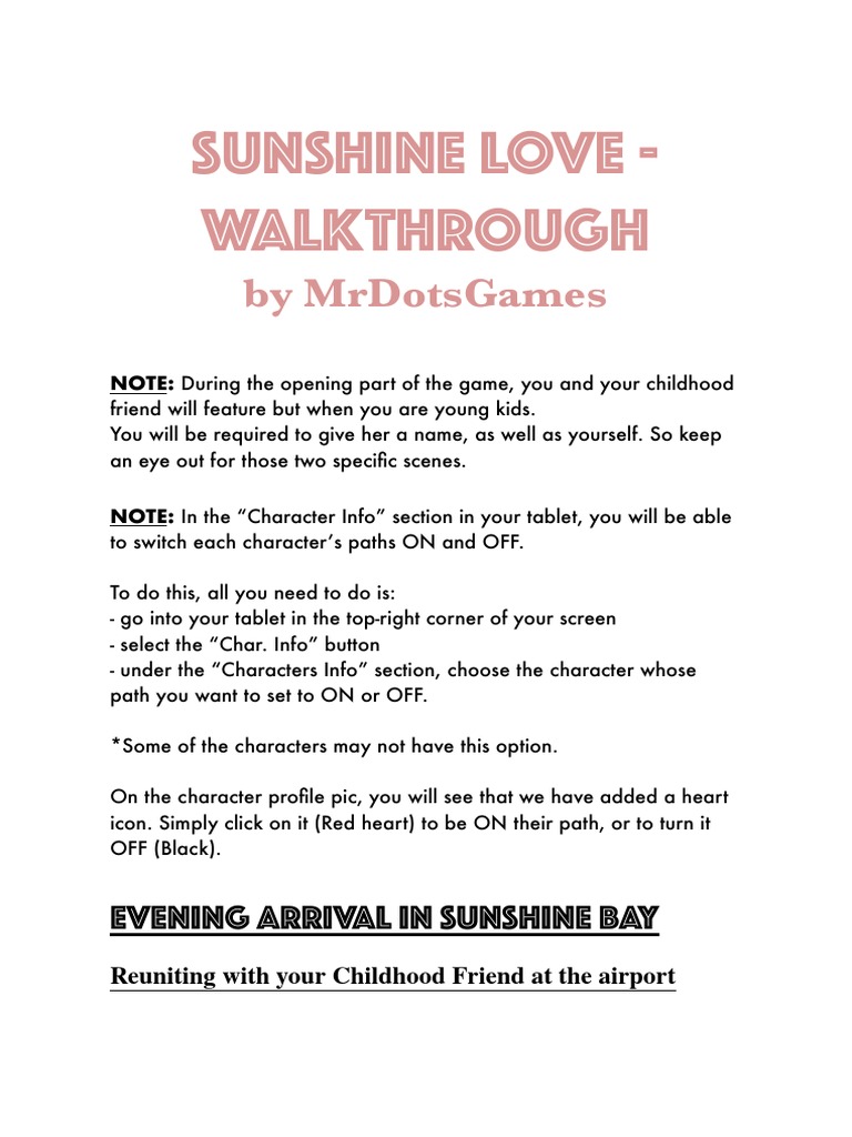 Sunshine Love Game Walkthrough Guide | PDF | Home & Garden