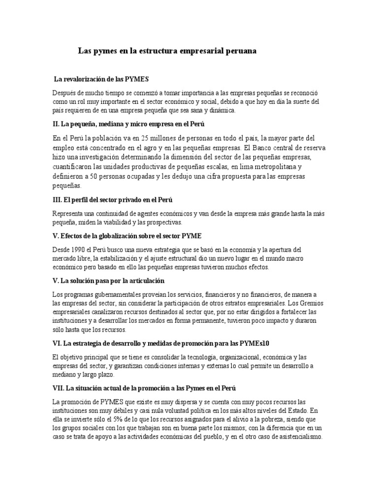 Las Pymes en La Estructura Empresarial Peruana | PDF | Pequeñas y ...