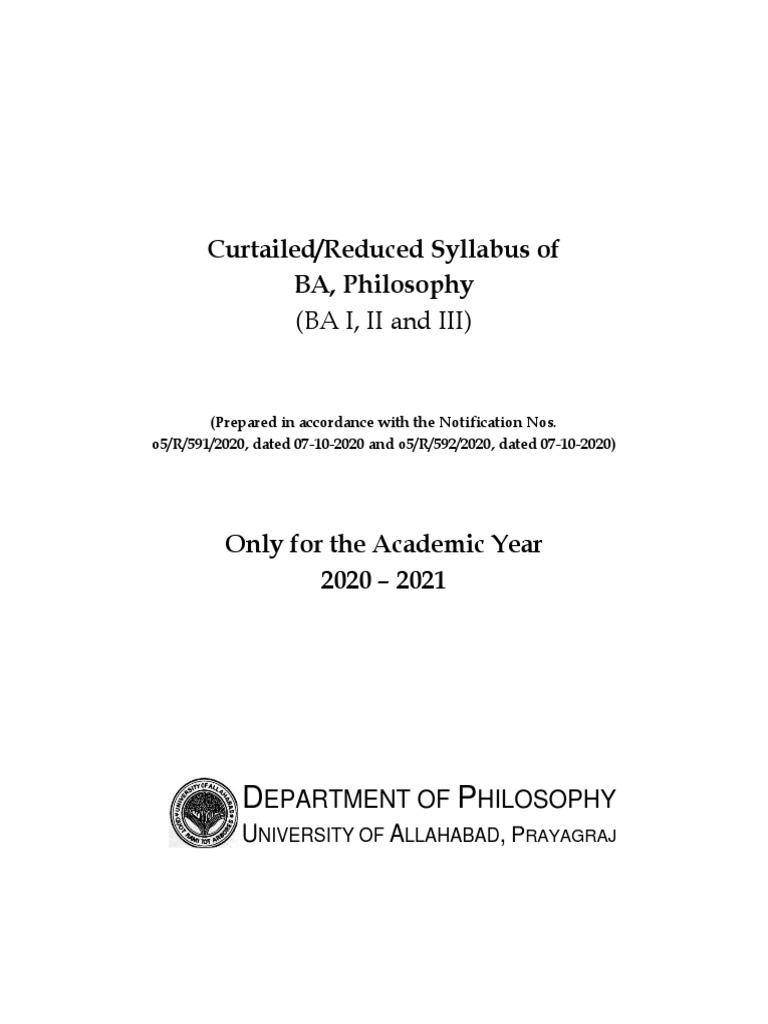 Reduced Syllabus, BA Philosophy, 2020-21 | PDF | Utilitarianism | Hedonism