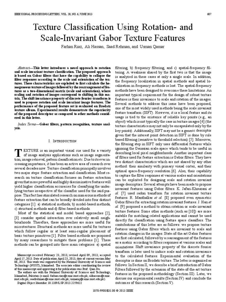 Texture Classification Using Rotation And Scale Invariant Gabor Texture Features Pdf