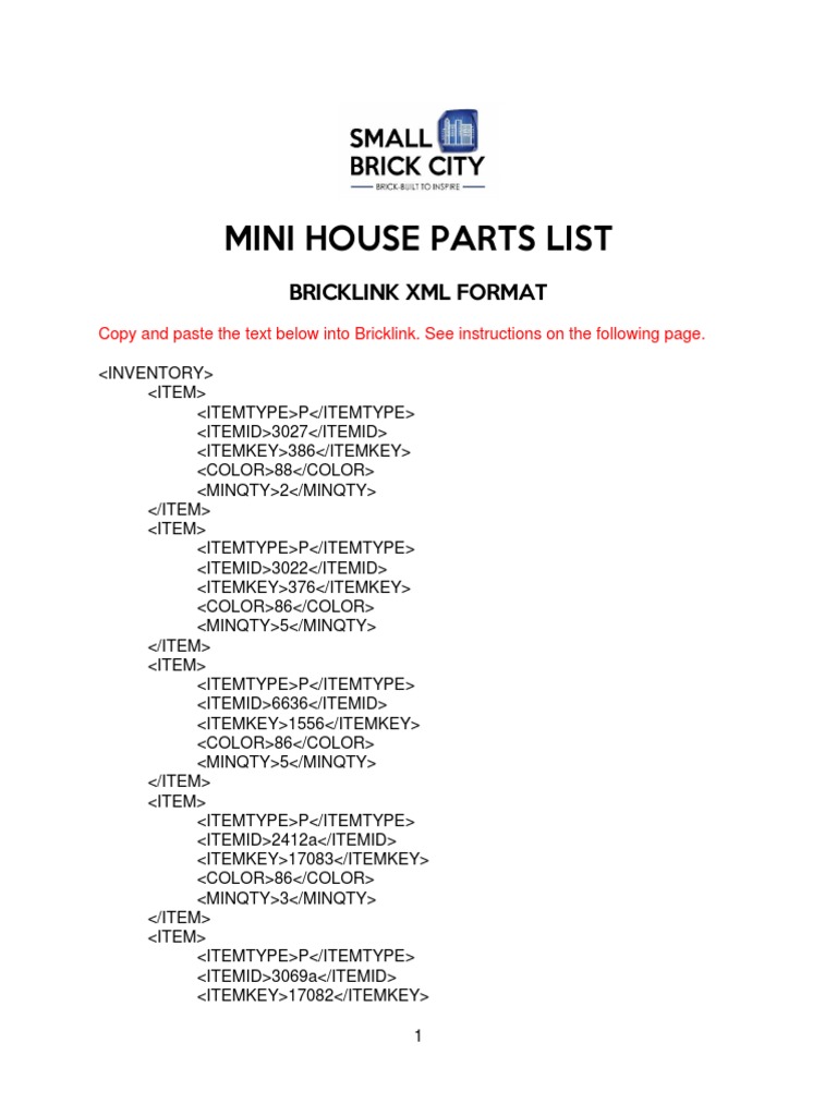 Mini House Parts List | PDF | Computing