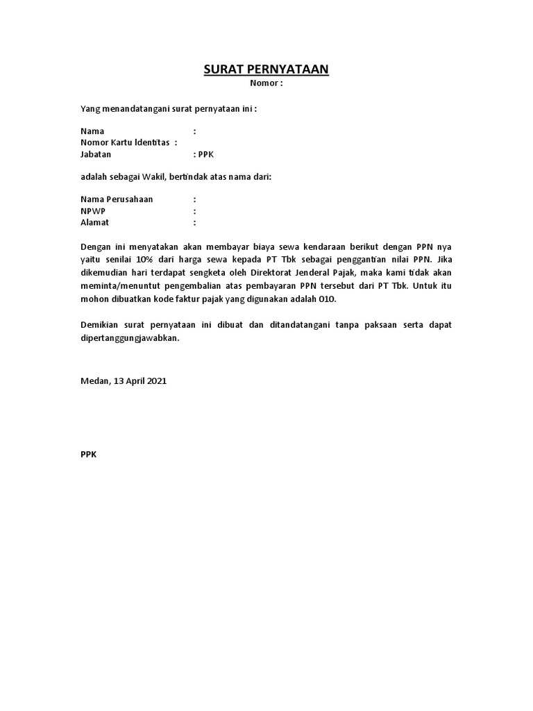 Surat Pernyataan Bebas PPN | PDF
