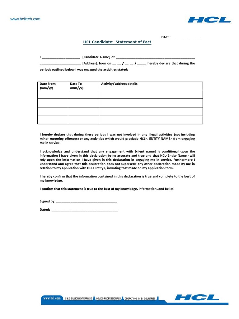 HCL Candidate: Statement of Fact | PDF