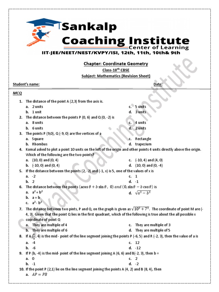Review of Key Concepts in Coordinate Geometry: Distance Formula, Mid ...