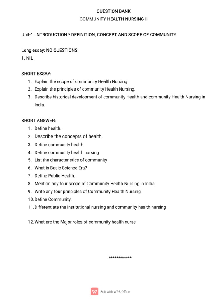1772 Community Health Nursing 2 Question Bank Blueprint | PDF