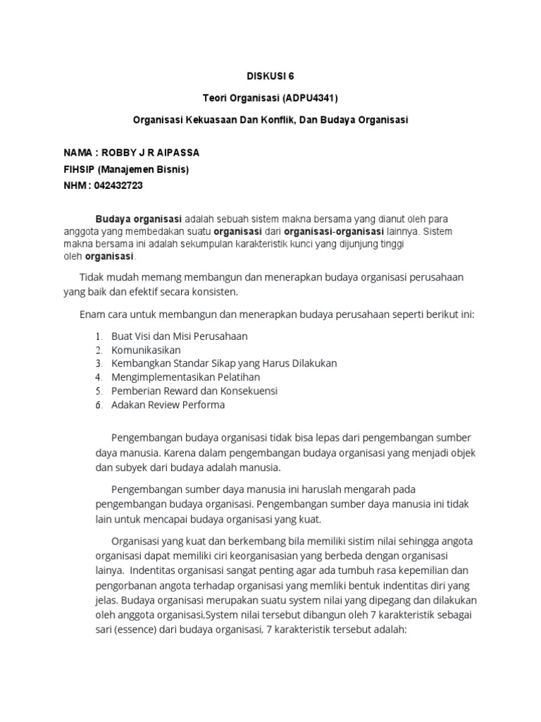DISKUSI 6 Teori Organisasi (ADPU4341) | PDF