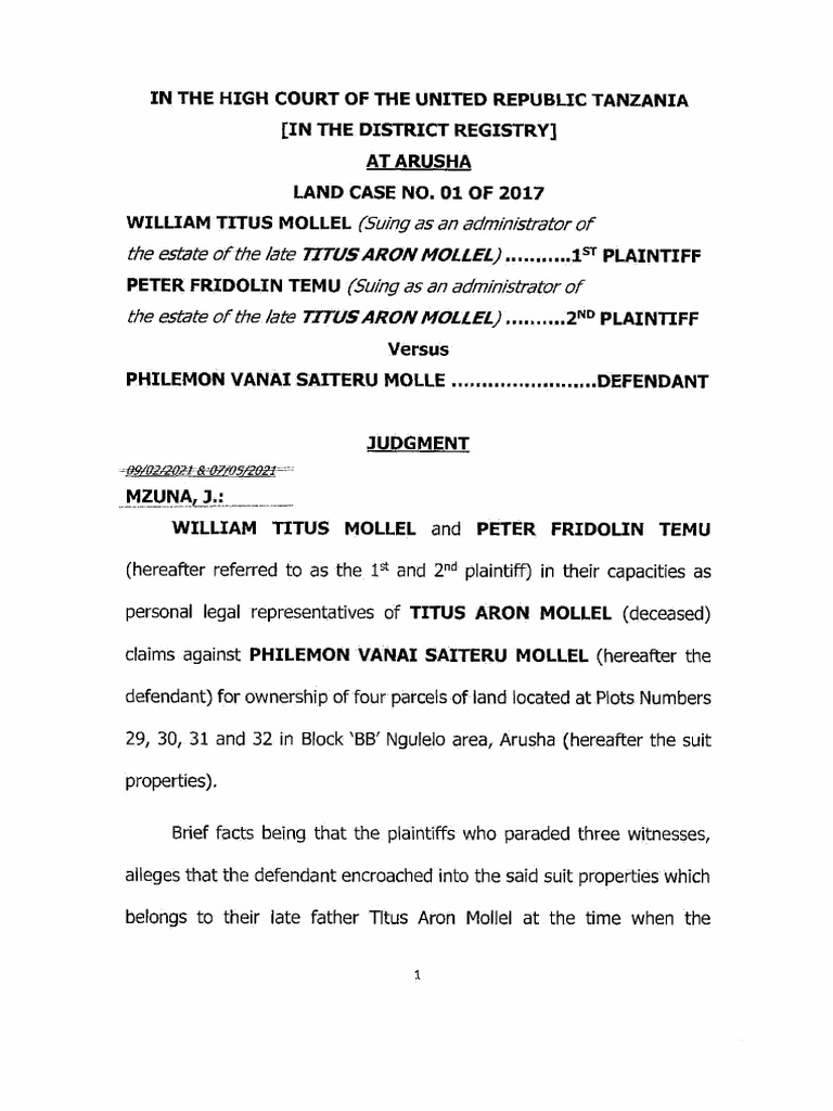 Land Case No 1 2017 1 | PDF | Lawsuit | Trespass