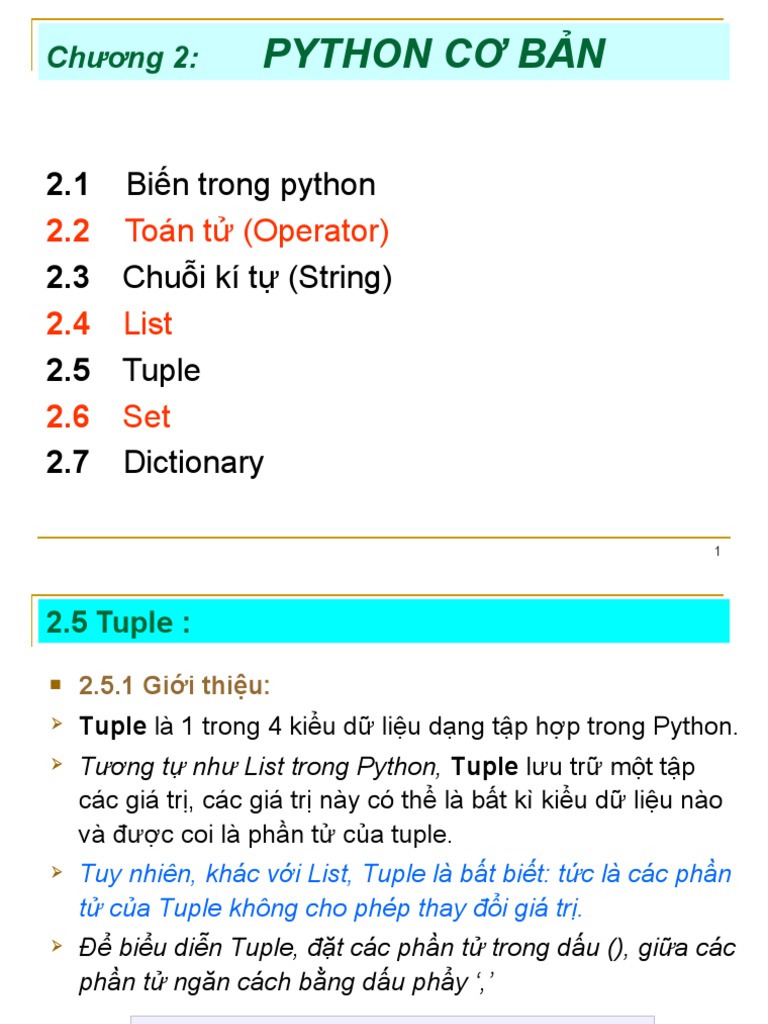 Chuong 2 - PYTHON - Tuple, Set, Dictionrary | PDF