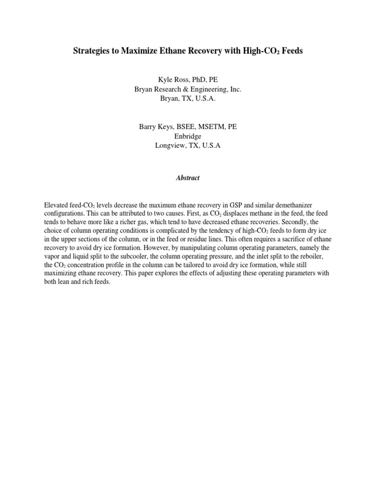 Strategies To Maximize Ethane Recovery With High-CO Feeds | PDF | Phase ...