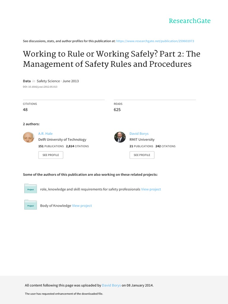 Hale & Borys (2013) Working To Rule or Working Safely Part 2 | PDF ...