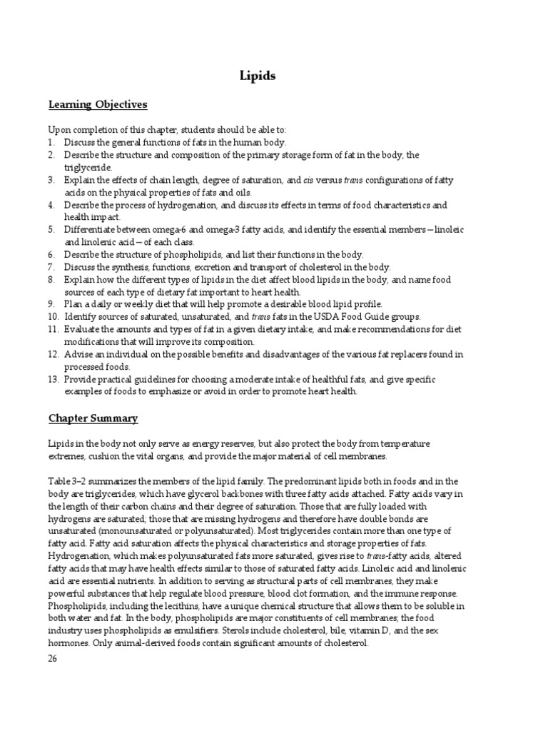 Lipids: Learning Objectives | Descargar gratis PDF | Fat | Saturated Fat