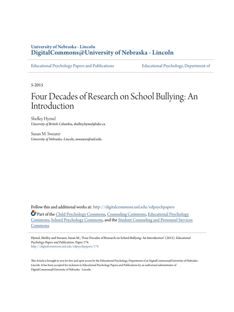 Four Decades of Research On School Bullying: An: Digitalcommons ...