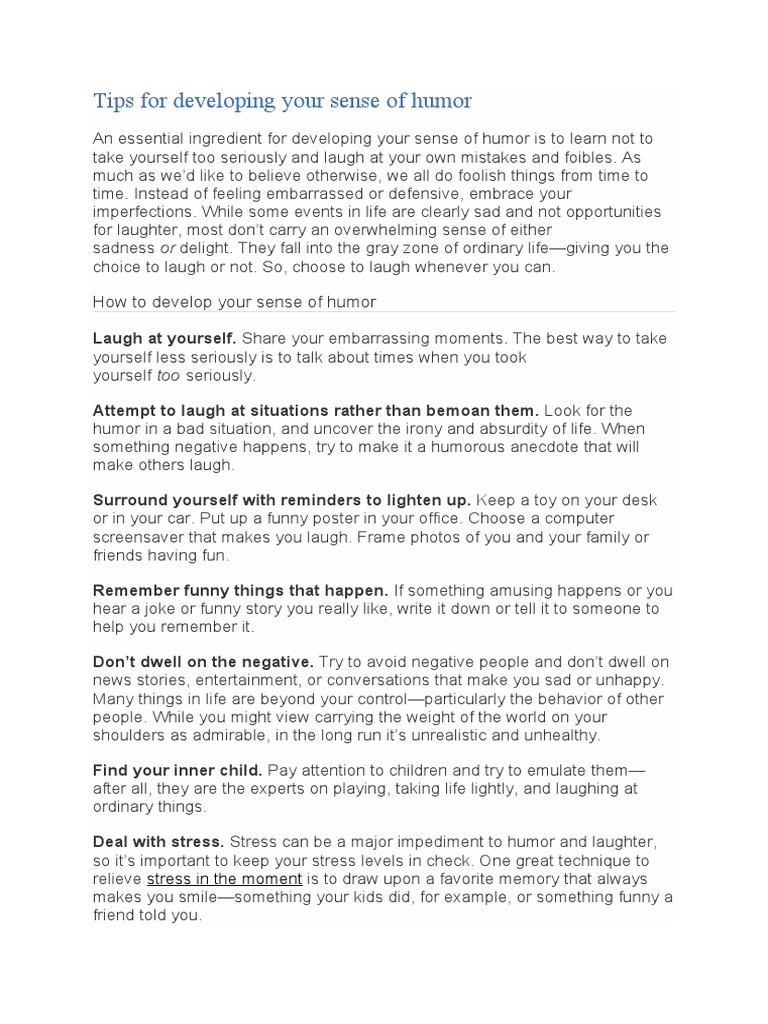 Tips For Developing Your Sense of Humor | PDF | Laughter | Humour