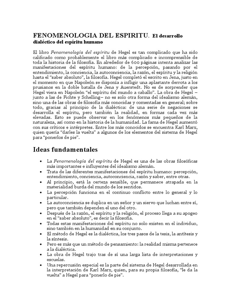 Resumen Fenomenologia Del Espiritu | PDF | Georg Wilhelm Friedrich ...