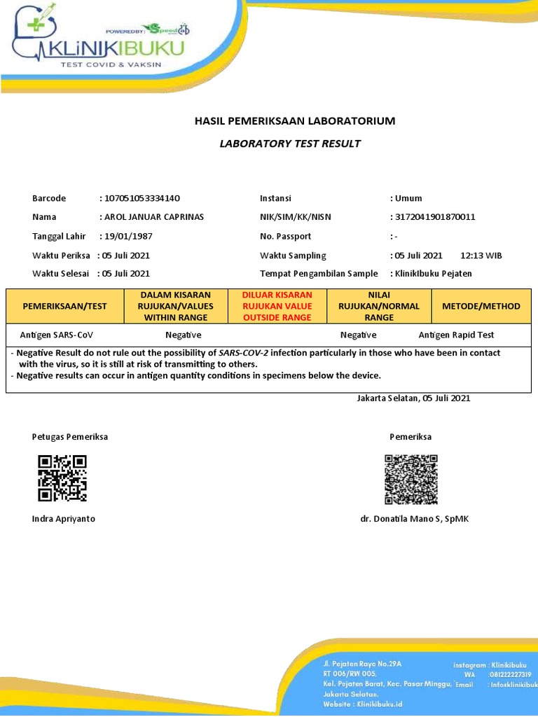 Hasil Pemeriksaan Laboratorium: Laboratory Test Result | PDF