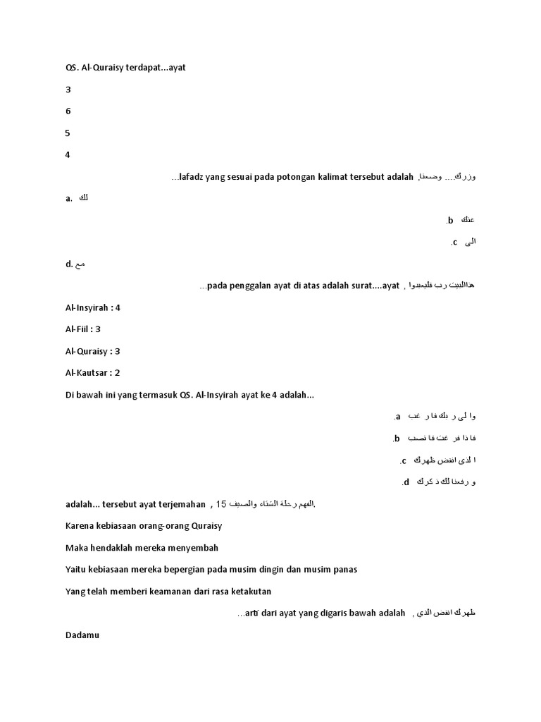 Soal Qur'an Hadits Acak Kelas 8 | PDF