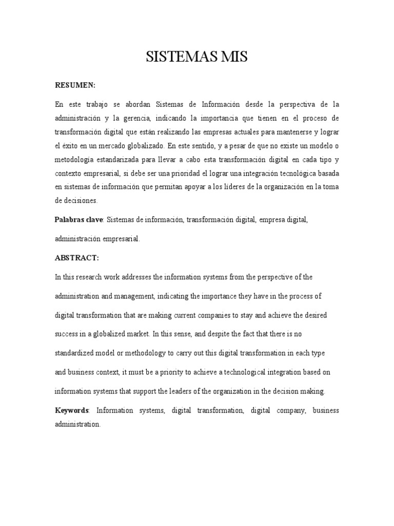 Paper - Sistemas MIS | PDF | Información | Sistema de informacion