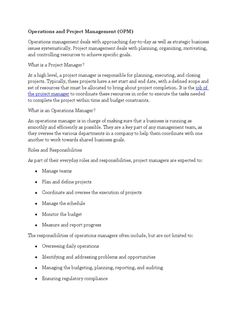 Operations and Project Management (OPM) : Job of The Project Manager ...