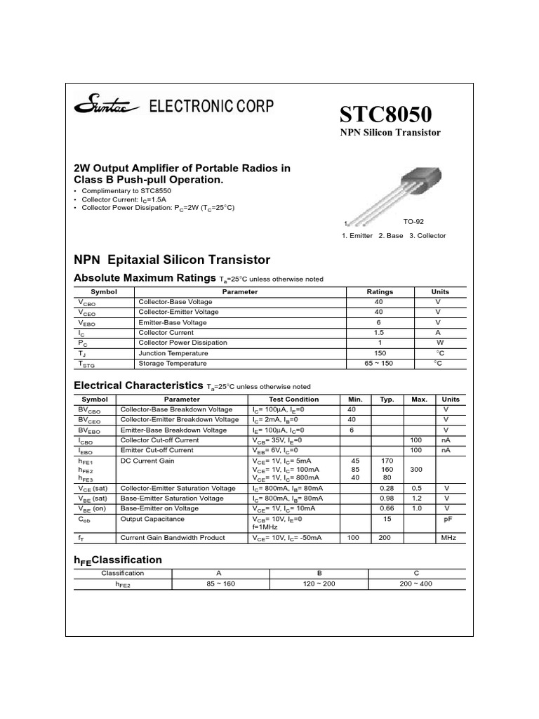 C8050 Datasheet | PDF | Bipolar Junction Transistor | Electrical Circuits