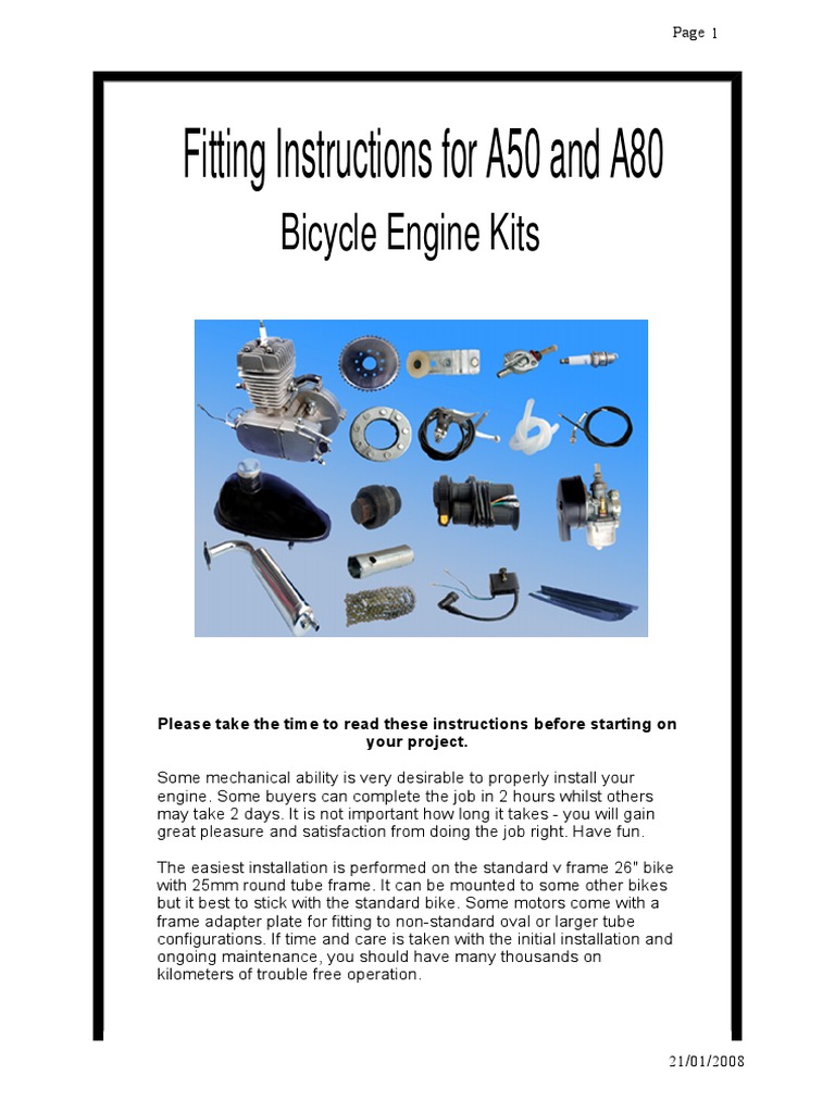 Fitting Instructions For A50 and A80: Bicycle Engine Kits | PDF ...