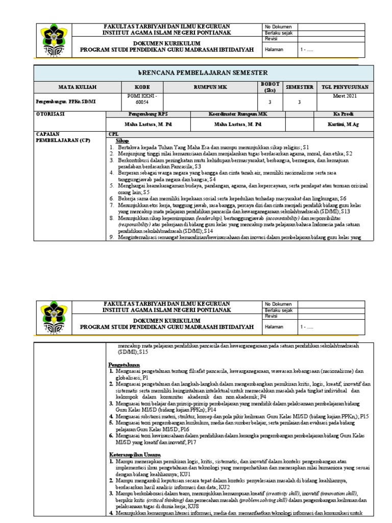 RPS Pengembangan Materi PPKN MI | PDF
