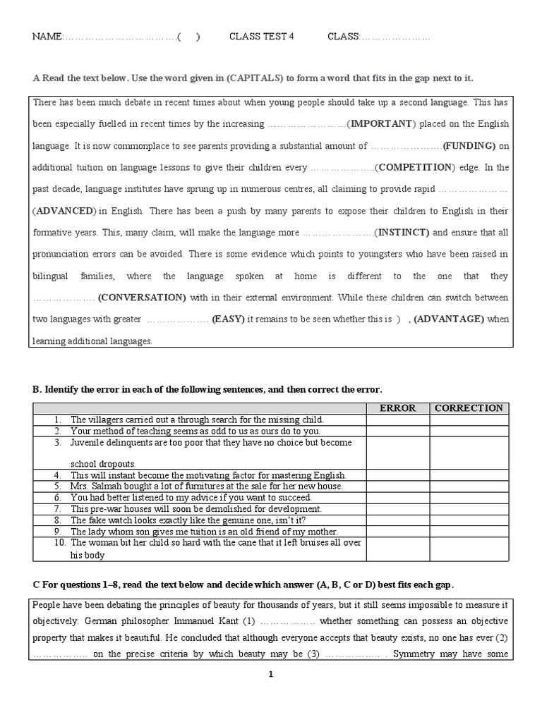 A Read The Text Below. Use The Word Given in (CAPITALS) To Form A Word That Fits in The Gap Next ...